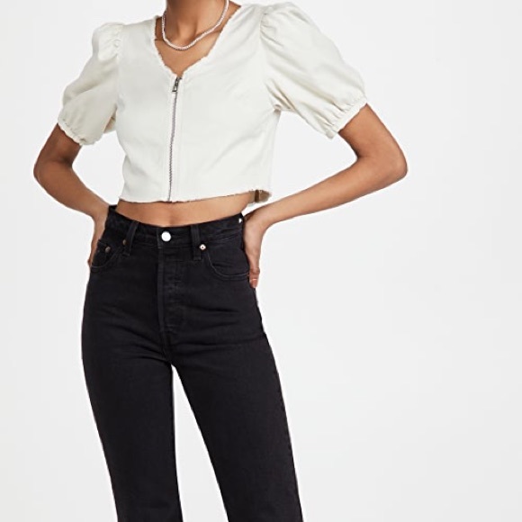 Good American | Tops | Good American Puff Sleeve Crop Top | Poshmark